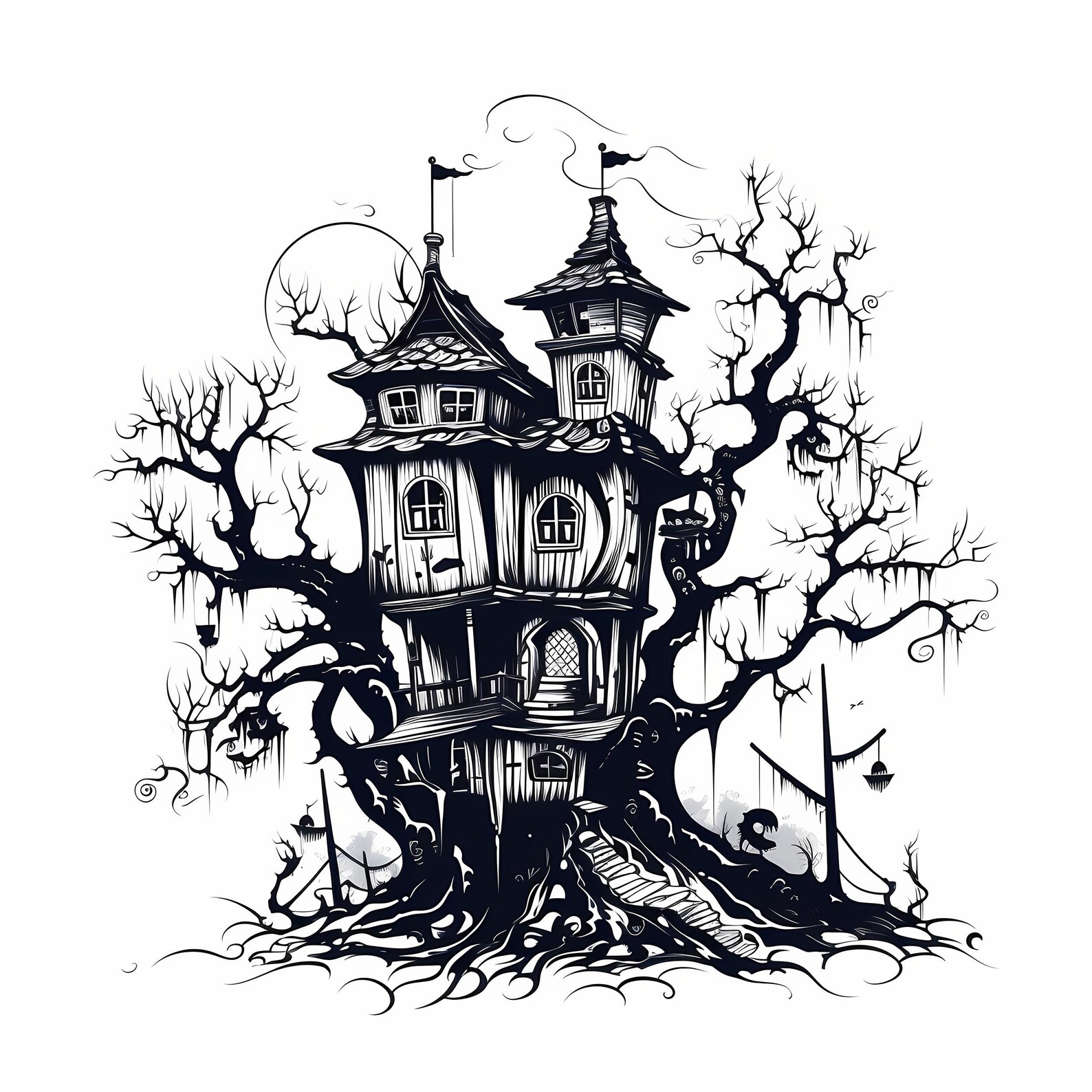 Halloween Baba Yaga House Watercolor Clipart Bundle, Minimalist ...