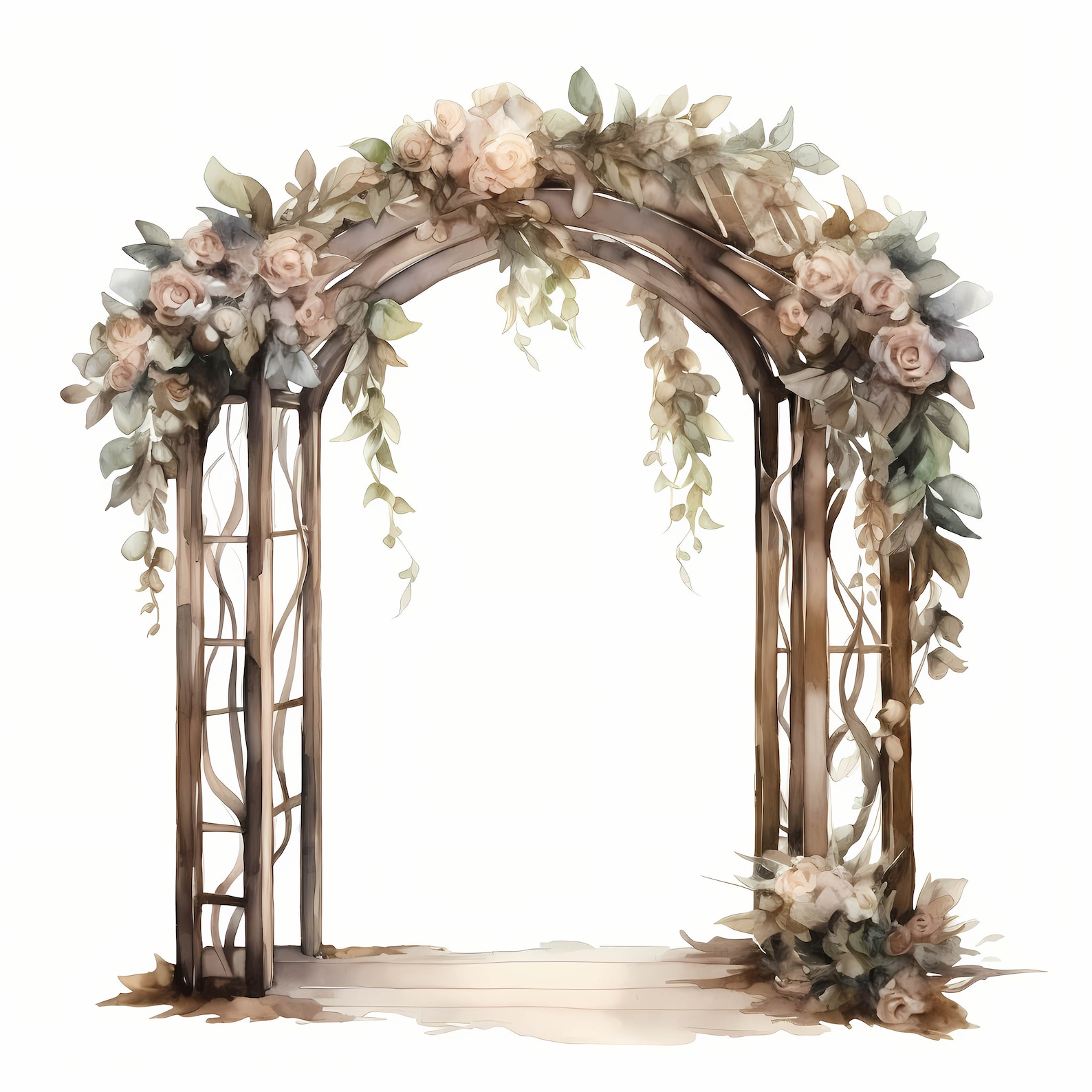 Rustic Wedding Arch Watercolor Clipart Bundle, Decorated Wedding Arch ...