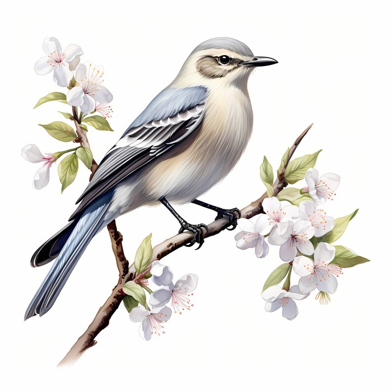 Mockingbird Watercolor Clipart Bundle, Colorful Northern Mockingbird ...