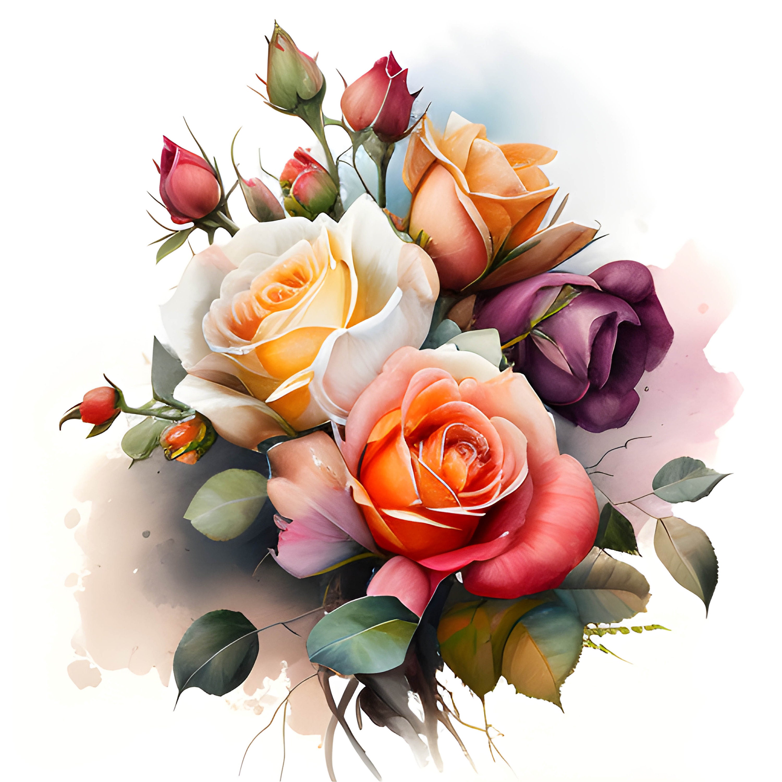 Rose Watercolor Clipart Watercolor Floral Clipart Rose - Etsy