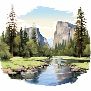 Yosemite National Park Watercolor Sketch Art Bundle, National Park ...