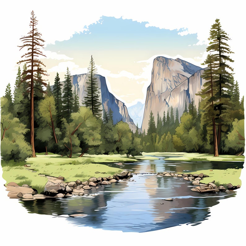 Yosemite National Park Watercolor Sketch Art Bundle, National Park ...