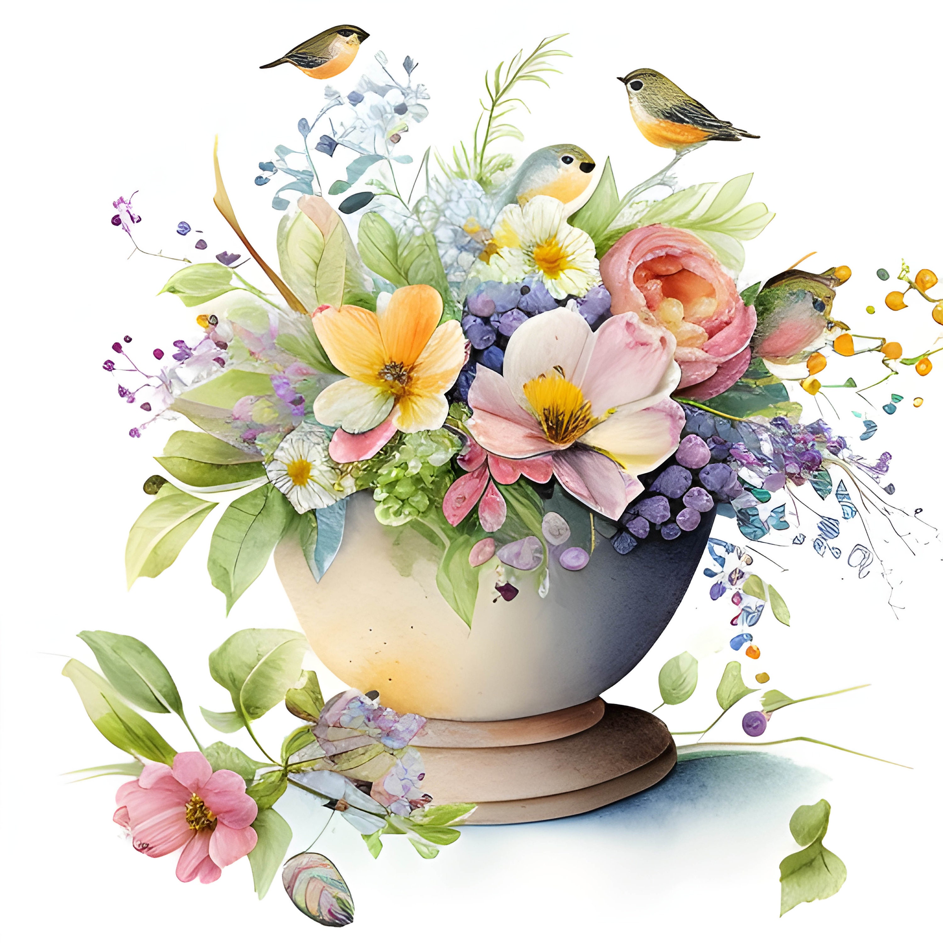 Spring Flowers Vase Watercolor Clipart, Watercolor Floral Clipart, Pink ...
