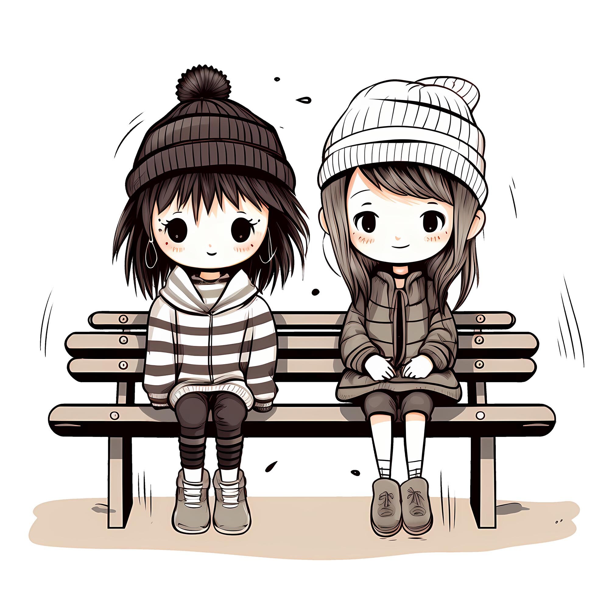 Cute Girls Sitting on A Bench Sketch PNG Clipart Cute Chibi - Etsy