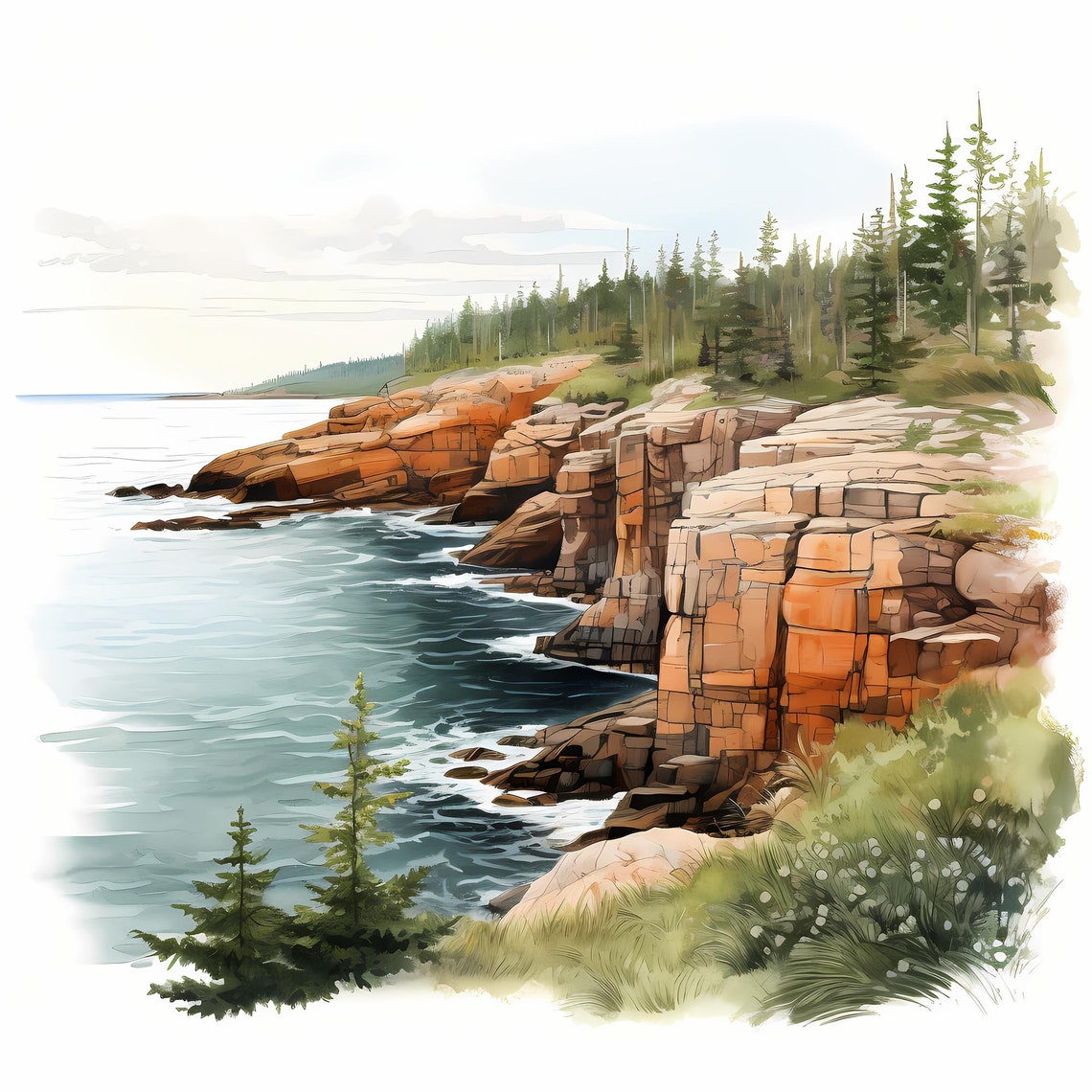 Acadia National Park Watercolor Sketch Art Bundle, Acadia National Park ...