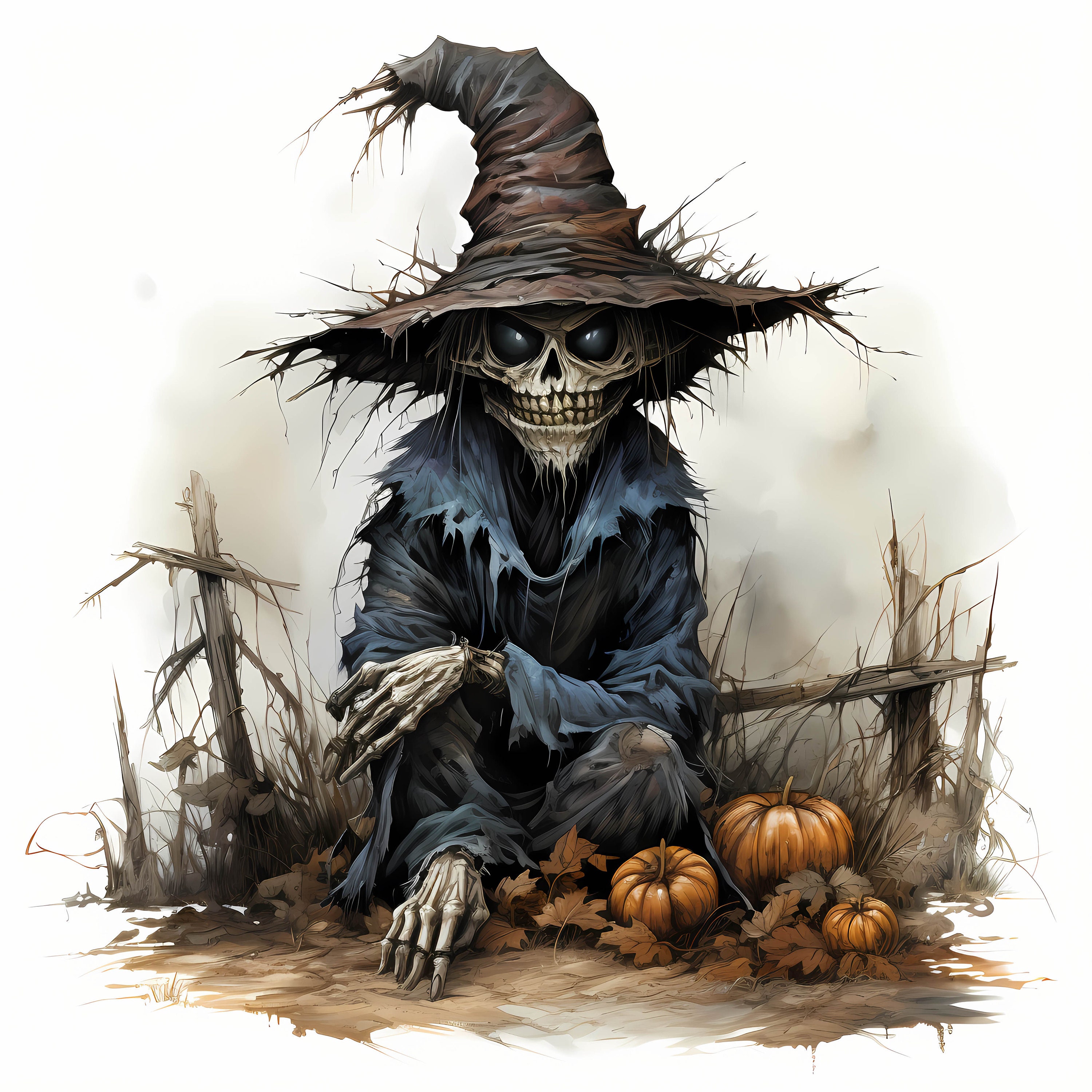 Halloween Spooky Scarecrow Watercolor Clipart Bundle, Halloween Spooky ...