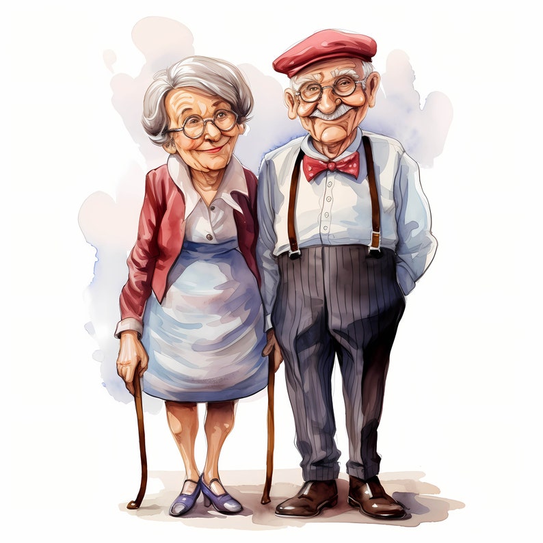 Oma und Opa Clipart Bundle, lustige Cartoon paar PNG Set (digitaler ...