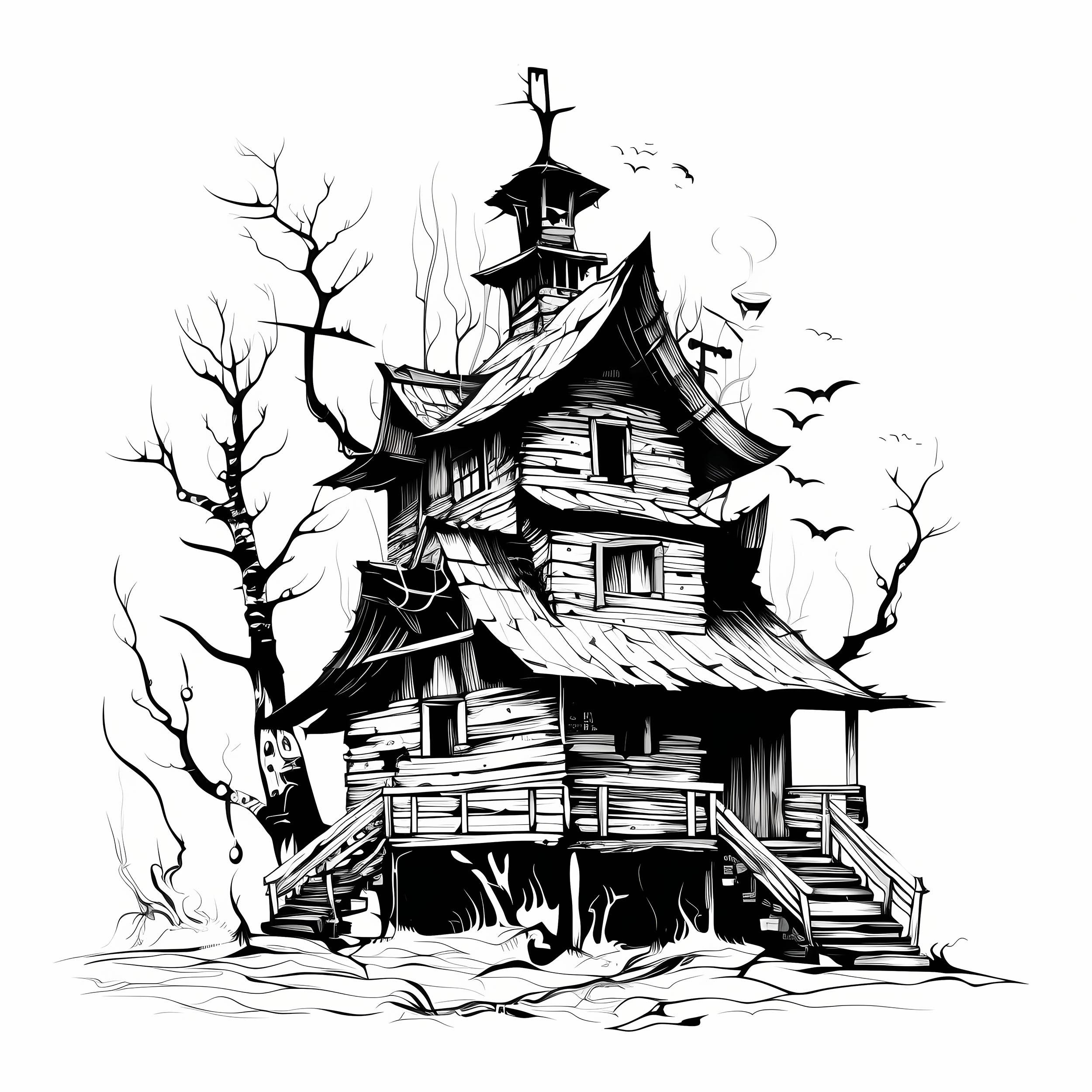 Halloween Baba Yaga House Watercolor Clipart Bundle, Minimalist ...
