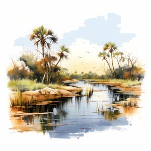 Everglades National Park Watercolor Sketch Art Bundle, Everglades ...