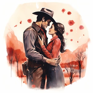 Retro Western Wedding Clipart, Bride and Groom, Romantic Cowboy Cowgirl ...