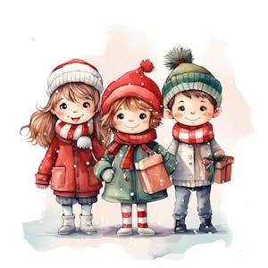 Christmas Vibe Kids Watercolor Clipart Bundle, Cute Kids With Christmas ...