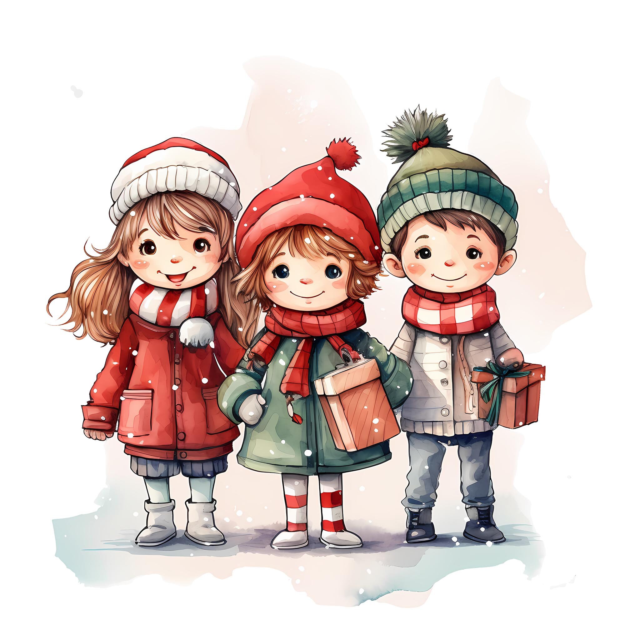 Christmas Vibe Kids Watercolor Clipart Bundle Cute Kids With - Etsy