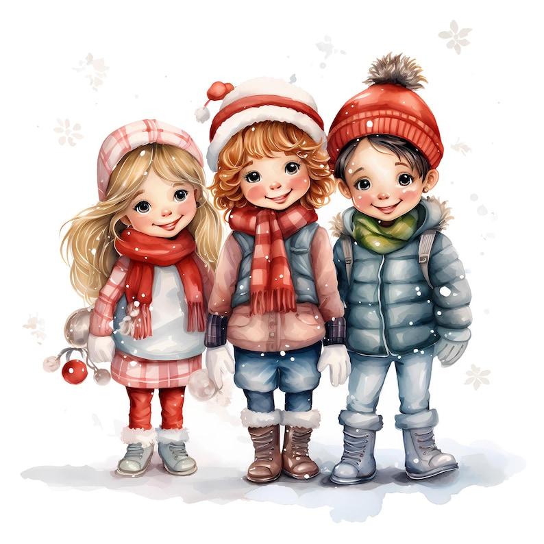 Christmas Vibe Kids Watercolor Clipart Bundle Cute Kids With - Etsy