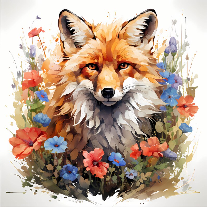 Cute Baby Fox Watercolor Clipart Bundle Fox in Meadow - Etsy