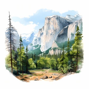 Yosemite National Park Watercolor Sketch Art Bundle, National Park ...