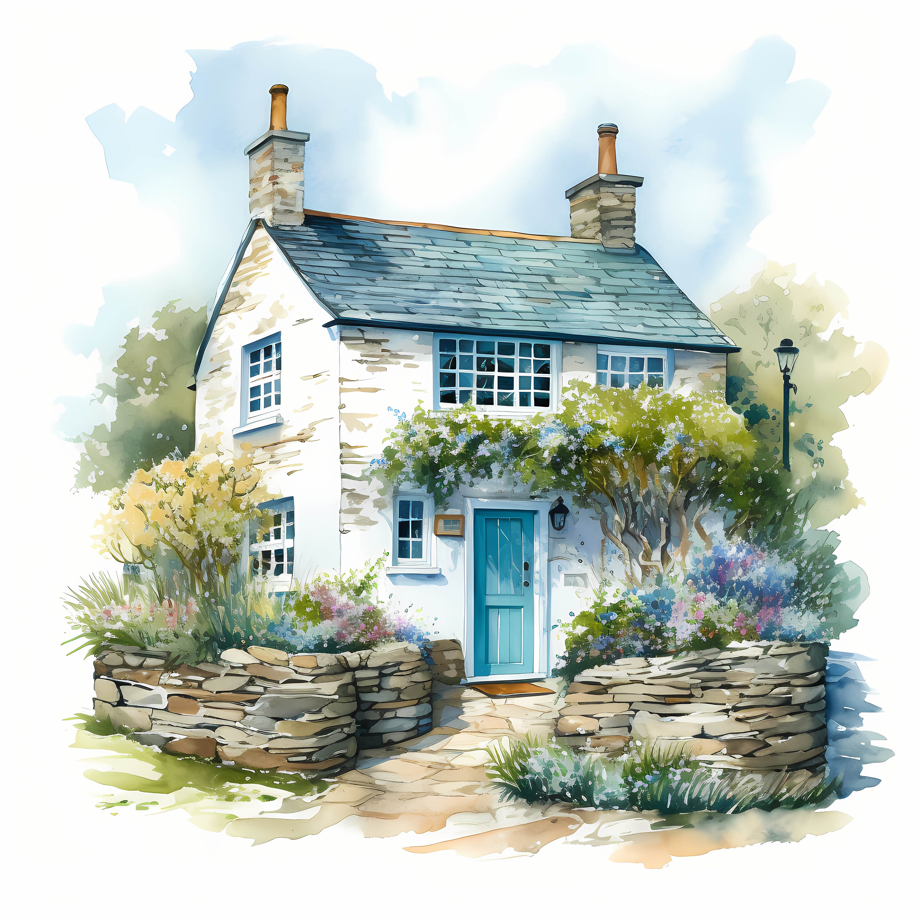 Cornish Cottage Watercolor Clipart, Cottagecore Watercolor Set, Cornish ...