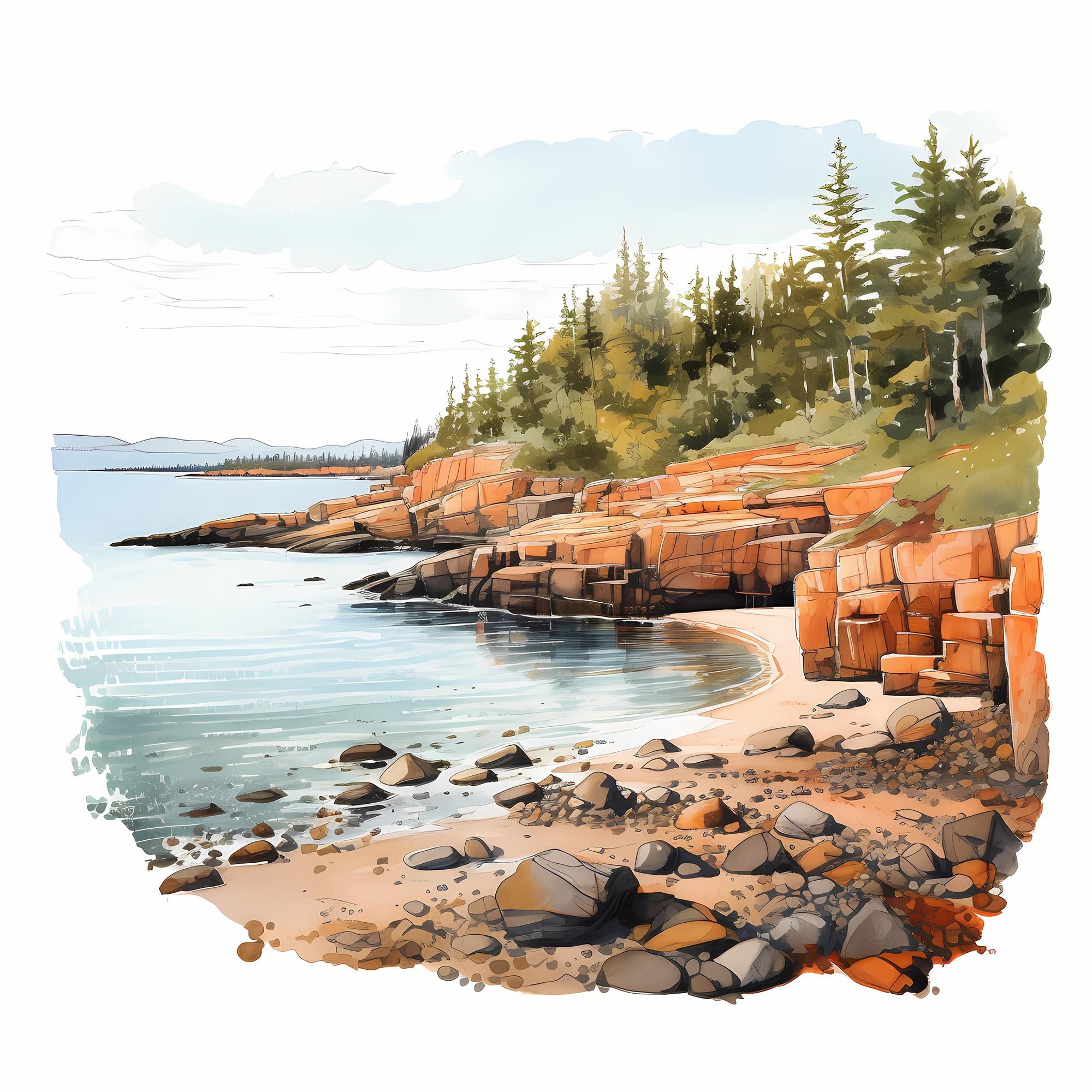 Acadia National Park Watercolor Sketch Art Bundle Acadia - Etsy