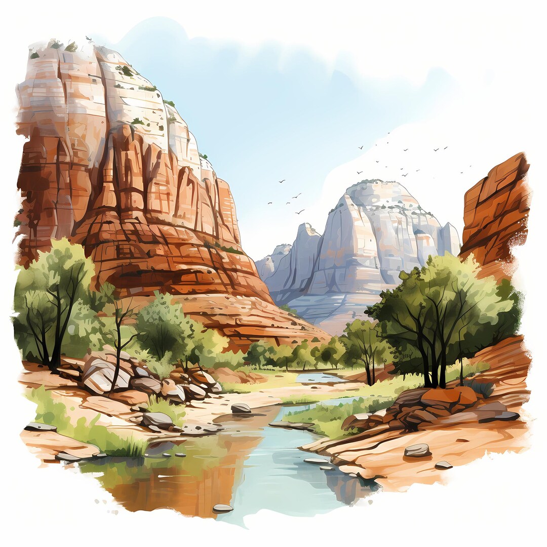 Zion National Park Watercolor Sketch Art Bundle, Zion National Park ...