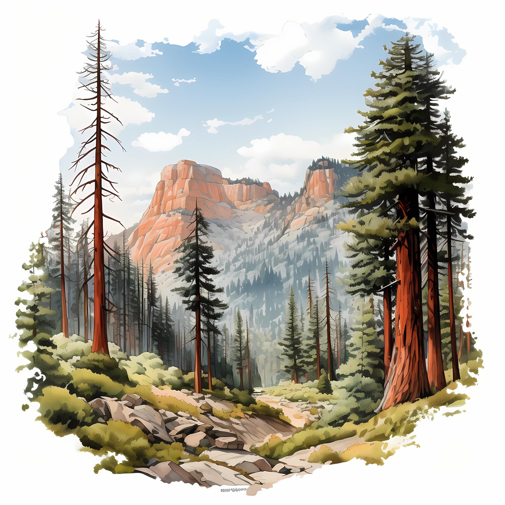 Sequoia and Kings Canyon National Parks Watercolor Sketch, Sequoia and ...