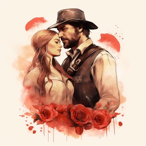 Retro Western Wedding Clipart, Bride and Groom, Romantic Cowboy Cowgirl ...