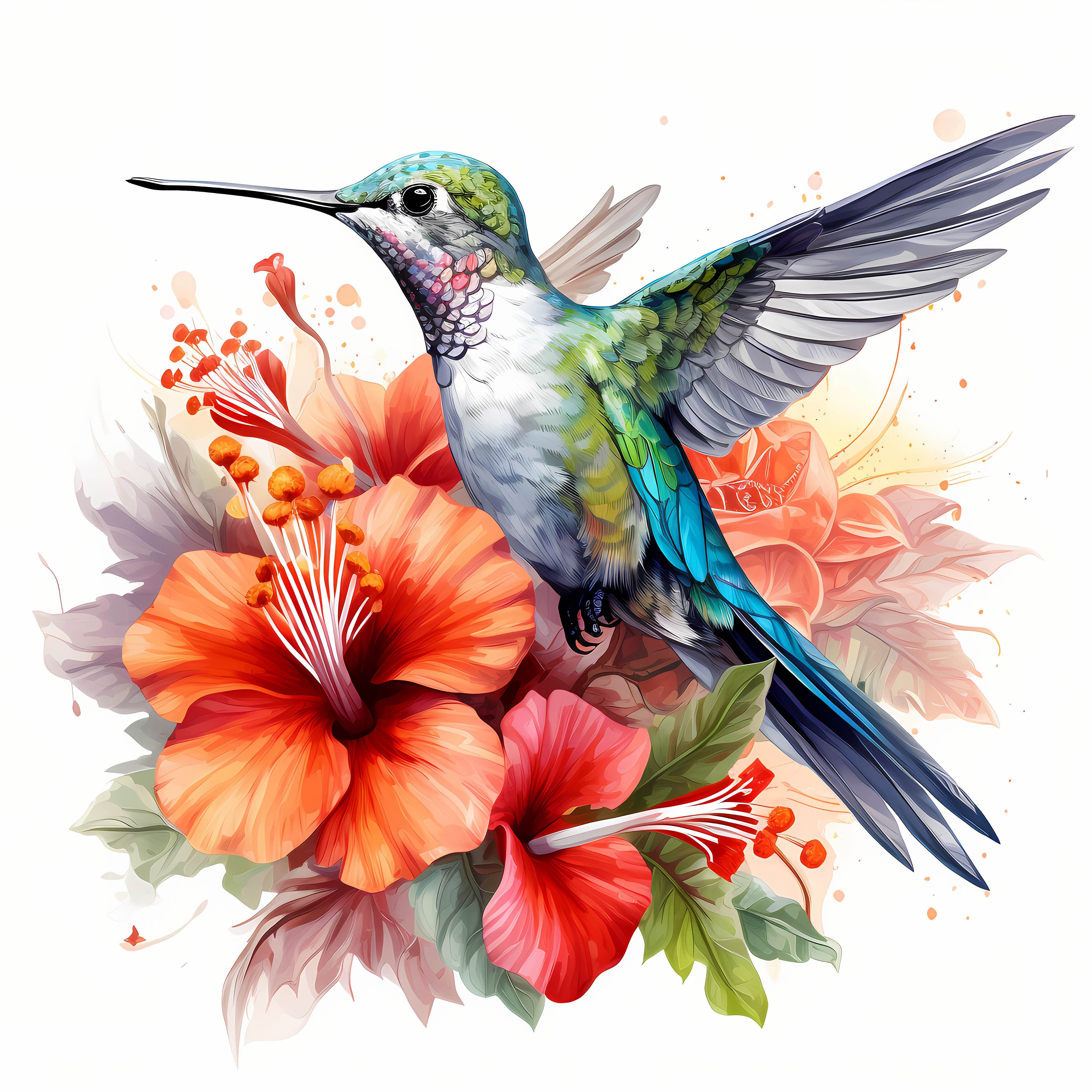 Hummingbird Watercolor Clipart Bundle, Cute Colorful Hummingbird Set ...