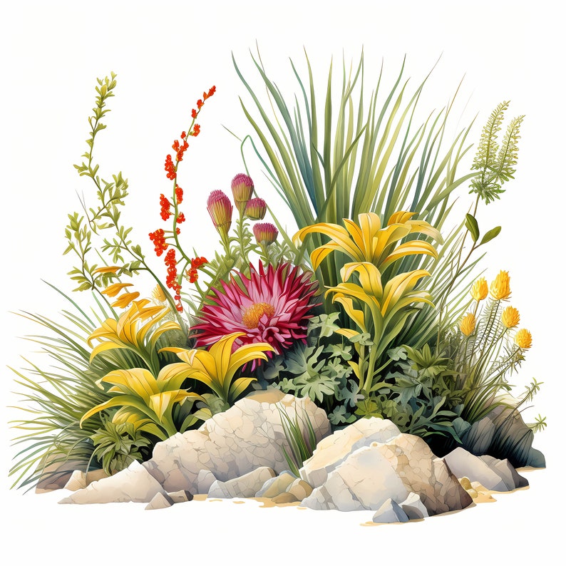 California Native Plants Clipart Bundle, Floral Colorful Sketch Clipart ...