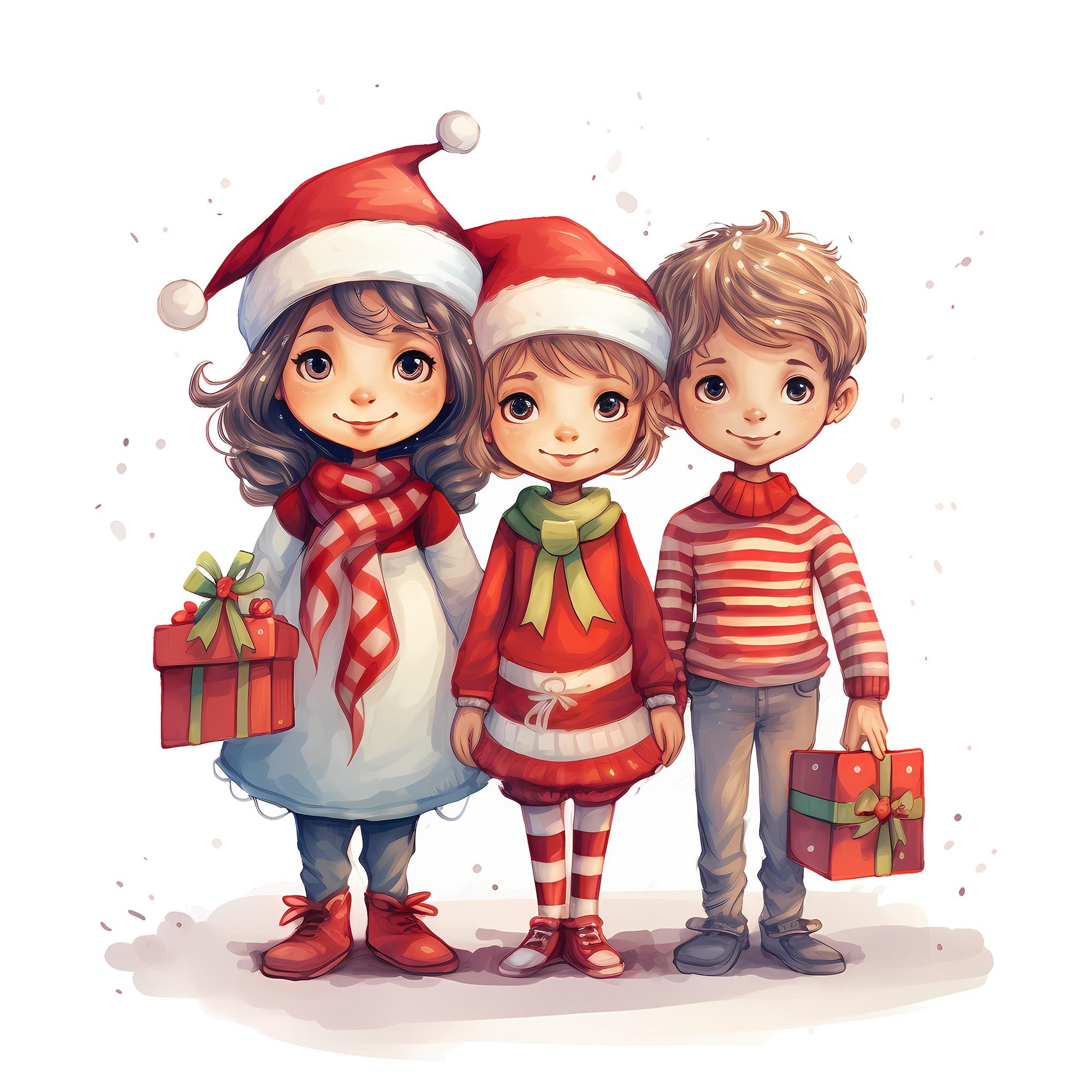 Christmas Vibe Kids Watercolor Clipart Bundle, Cute Kids With Christmas ...