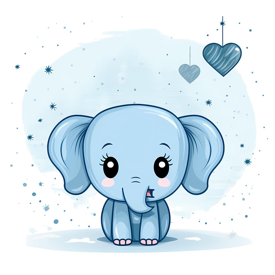 Cute Blue Elephant Watercolor PNG Clipart Blue Elephant - Etsy