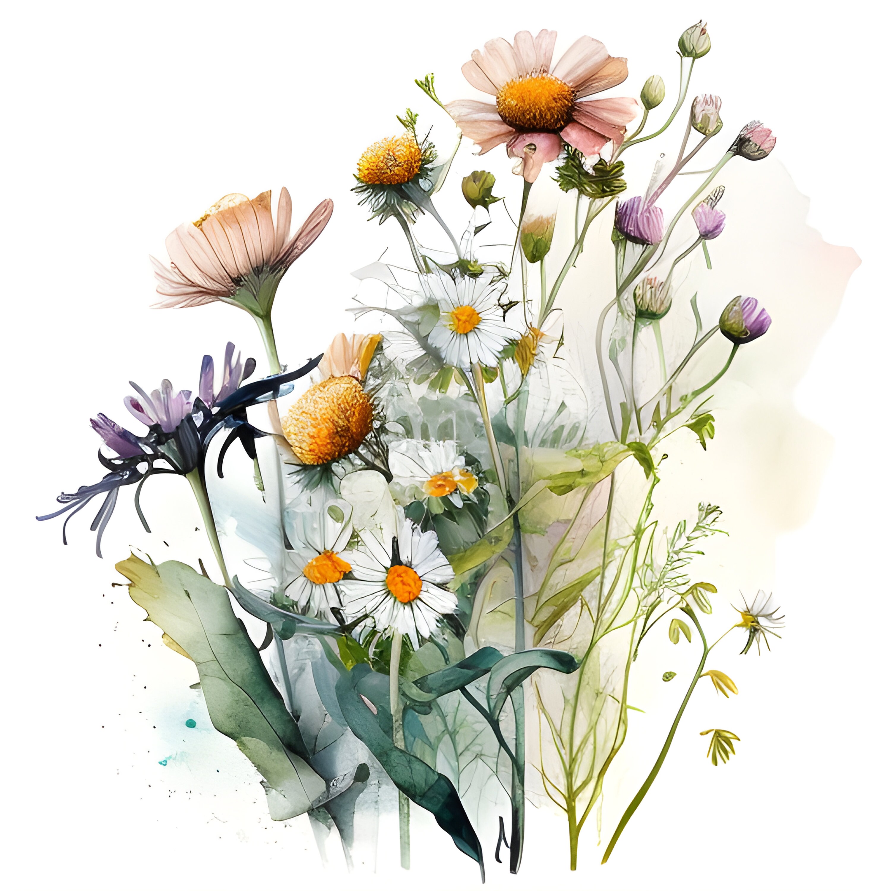 Watercolor Meadow Flowers Clipart 10 High-quality Pngs, Spring ...
