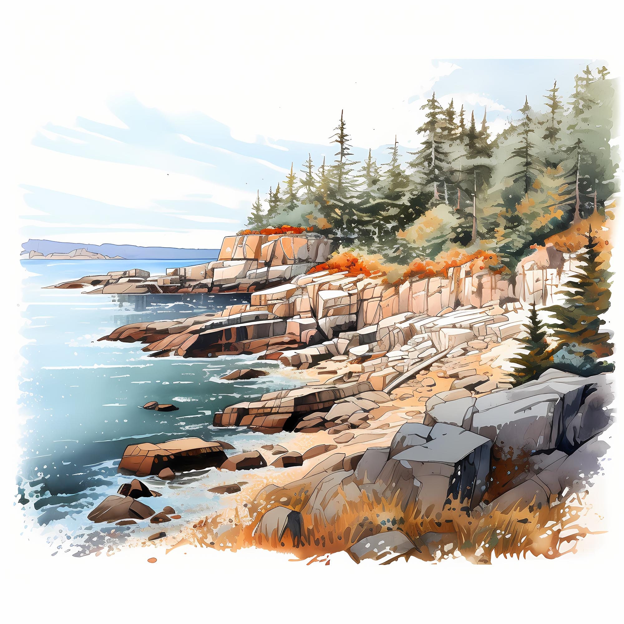 Acadia National Park Watercolor Sketch Art Bundle Acadia - Etsy