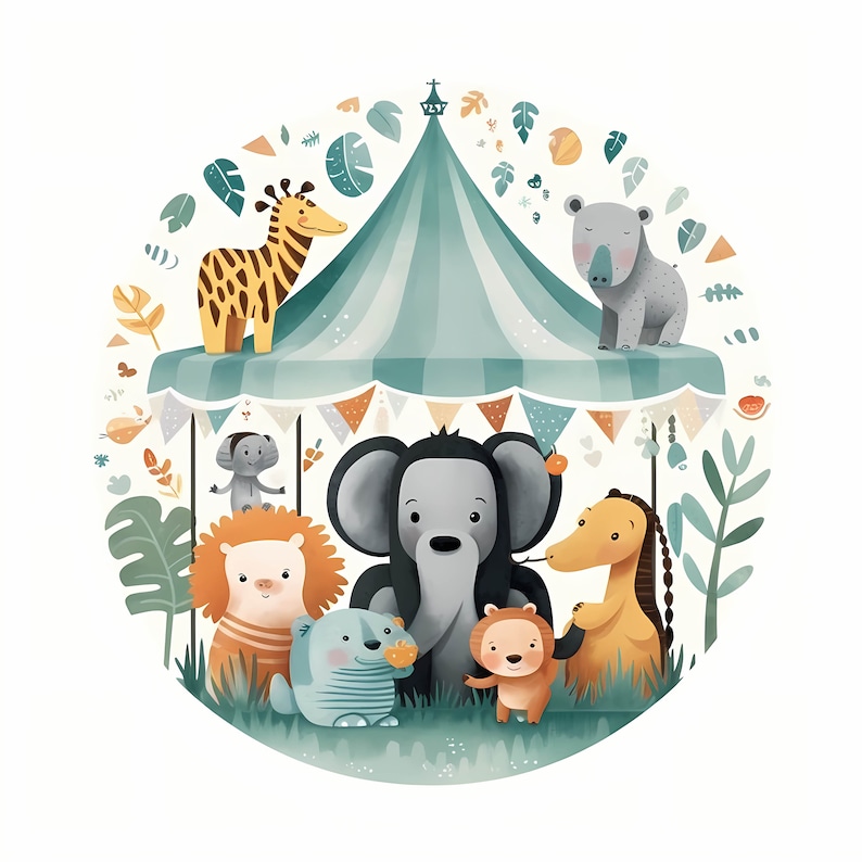 Safari Baby Animals Watercolor Clipart, Cute Animals, Colorful Friendly ...