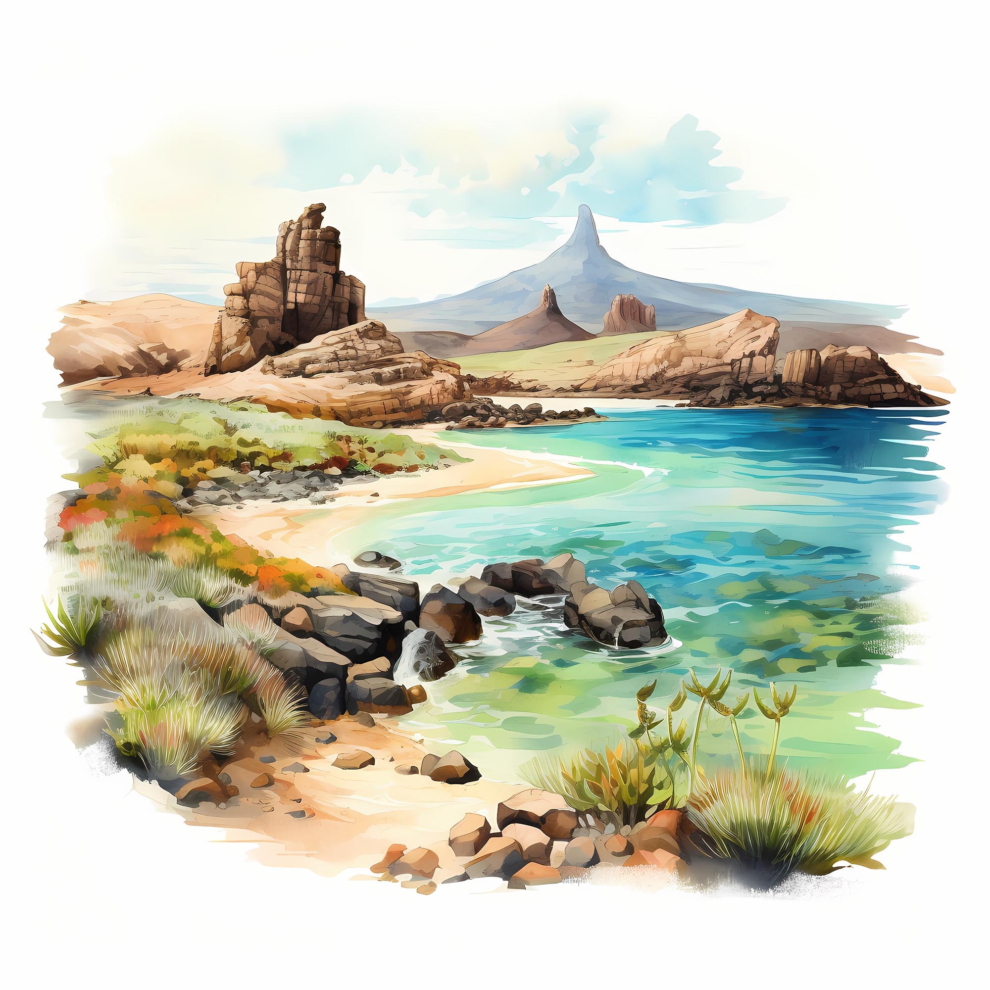 Galapagos National Park Watercolor Sketch Art Bundle, Galapagos ...