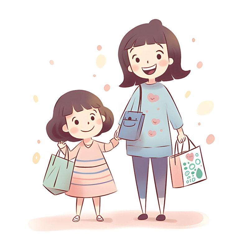 Mom and Kids Illustration Clipart Bundle Cute Mother and - Etsy