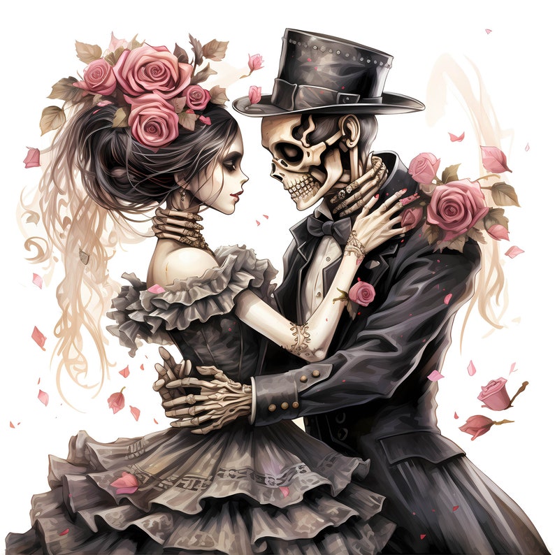 Halloween Zombie Cyborg Groom and Bride Watercolor Clipart, Halloween ...