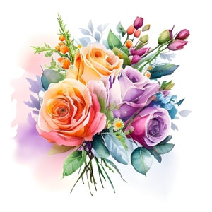 Juliet Rose Watercolor Clipart, Watercolor Floral Bundle, Juliet Pink ...