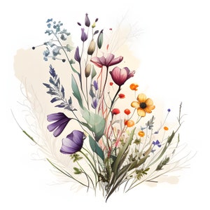 Watercolor Meadow Flowers Clipart, Spring Wildflowers Bundle, Instant ...