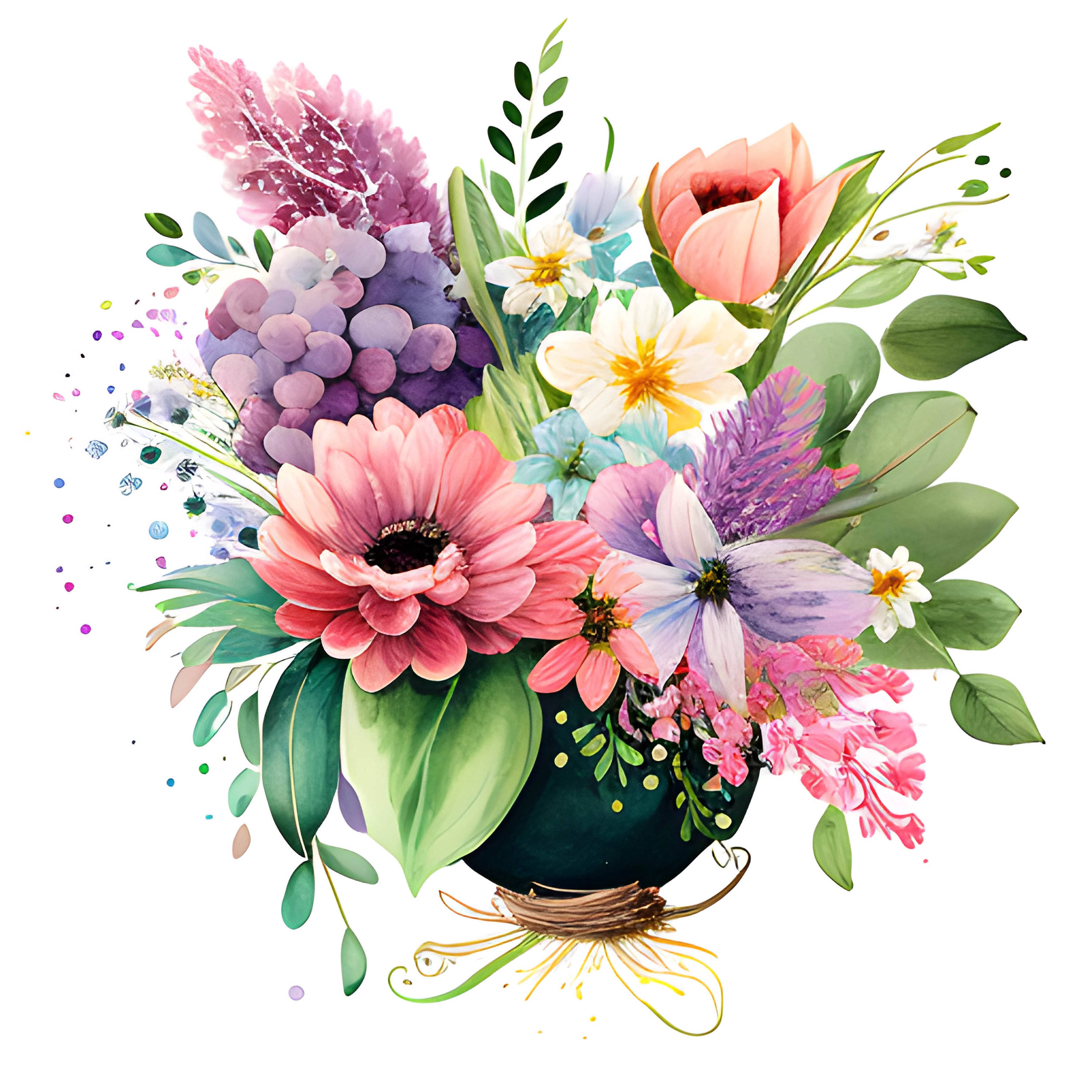 Spring Flowers Vase Watercolor Clipart, Watercolor Floral Clipart, Pink ...