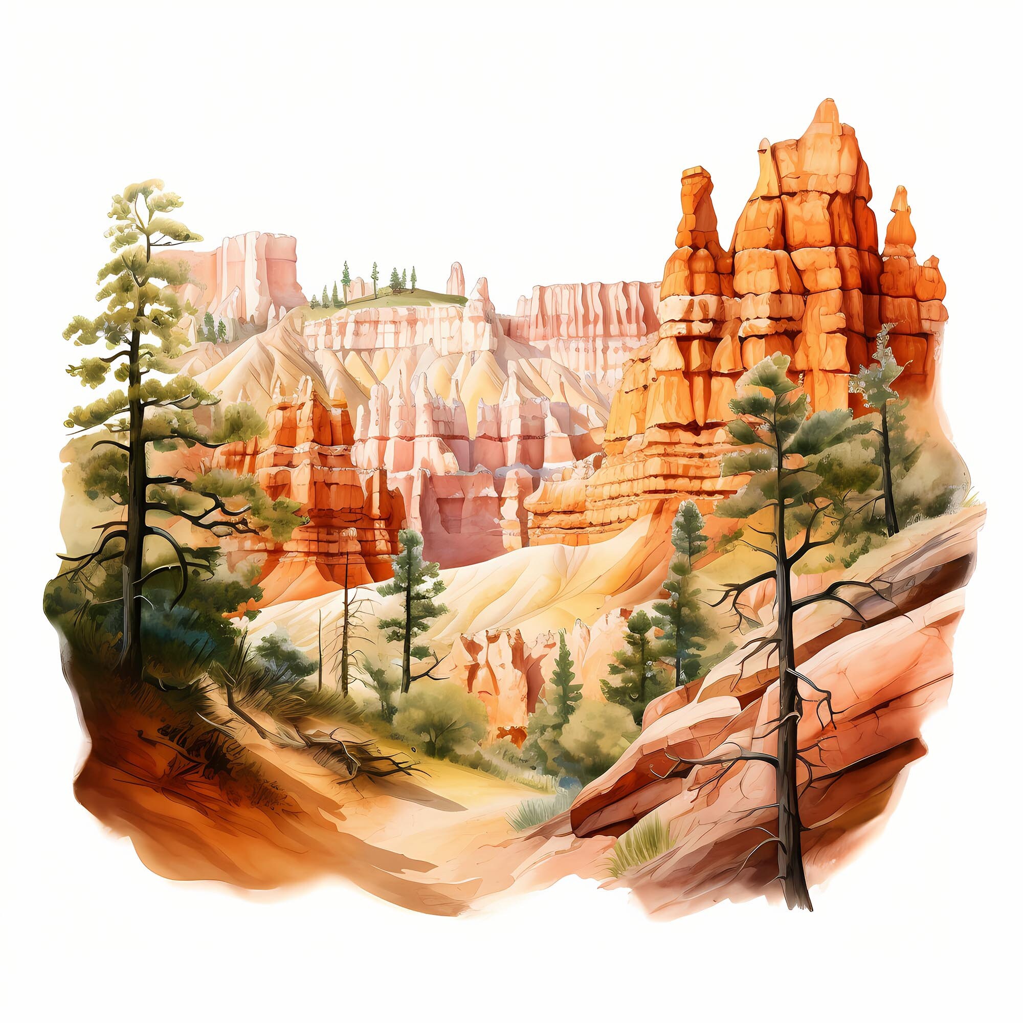 Bryce Canyon National Park Watercolor Sketch Art Bundle Bryce - Etsy