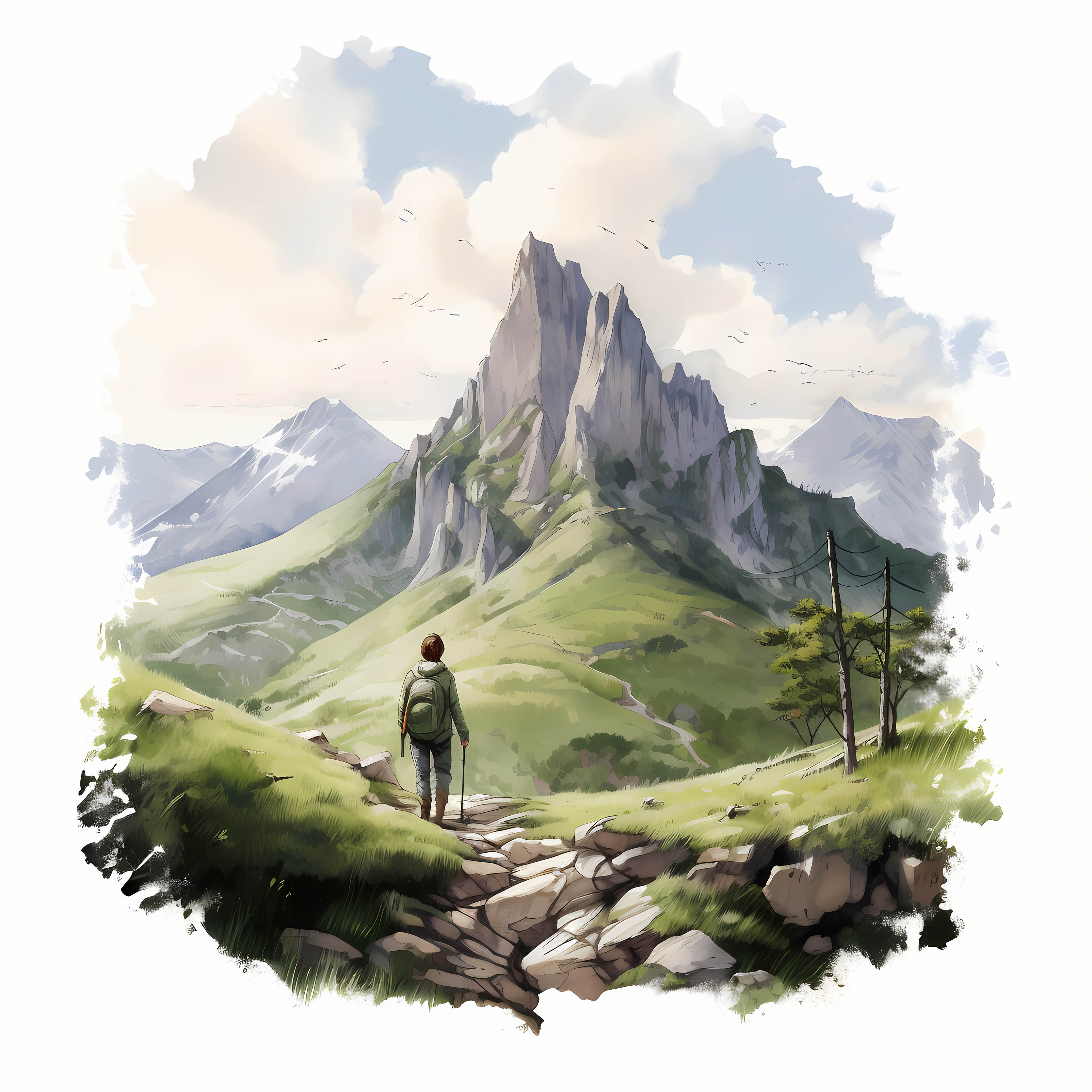 Mountain Hiking Drawing Clipart Bundle, Friends Hiking Clipart Set ...