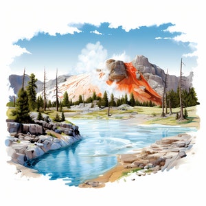 Yellowstone National Park Watercolor Sketch Art Bundle, National Park ...