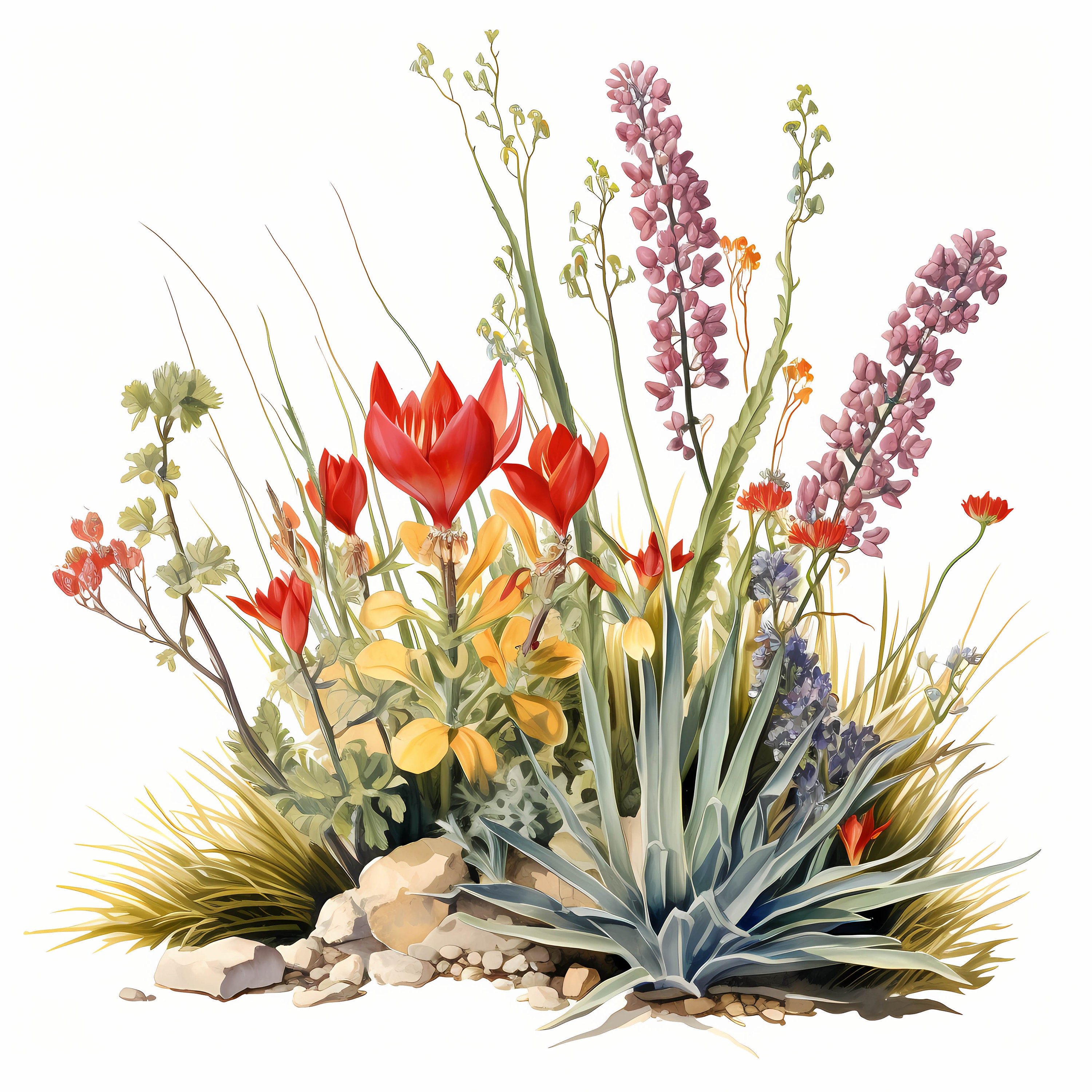 California Native Plants Clipart Bundle, Floral Colorful Sketch Clipart ...