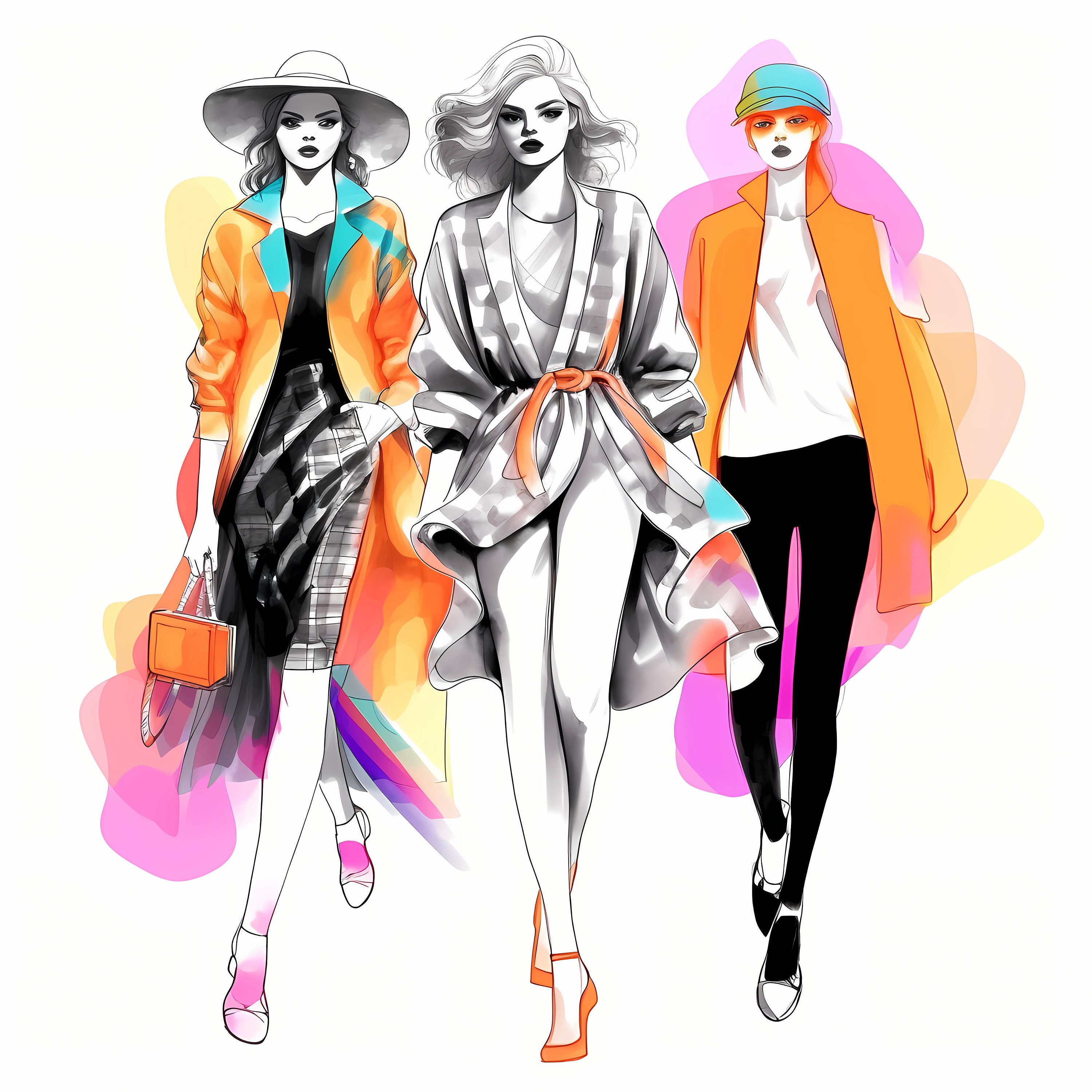 Watercolor Vibrant Fashion Girl Clipart Modern Street Fashion - Etsy