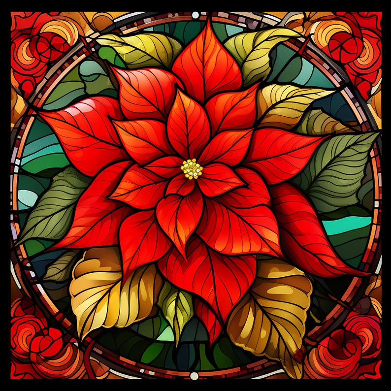 Stained Glass Poinsettia Clipart Floral Clipart (Instant Download) - Etsy
