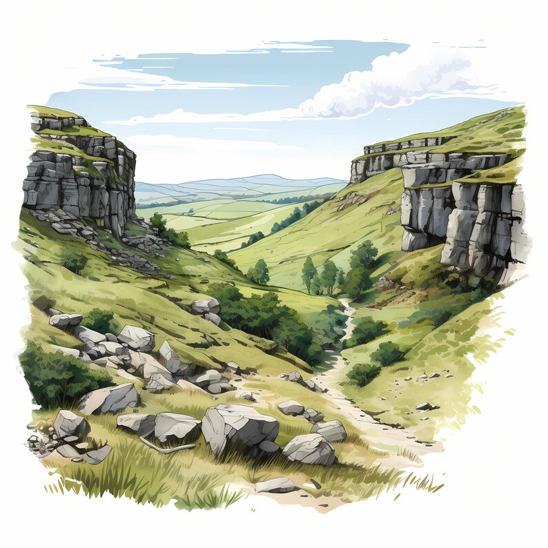 Peak District National Park Watercolor Sketch Art, Peak District ...