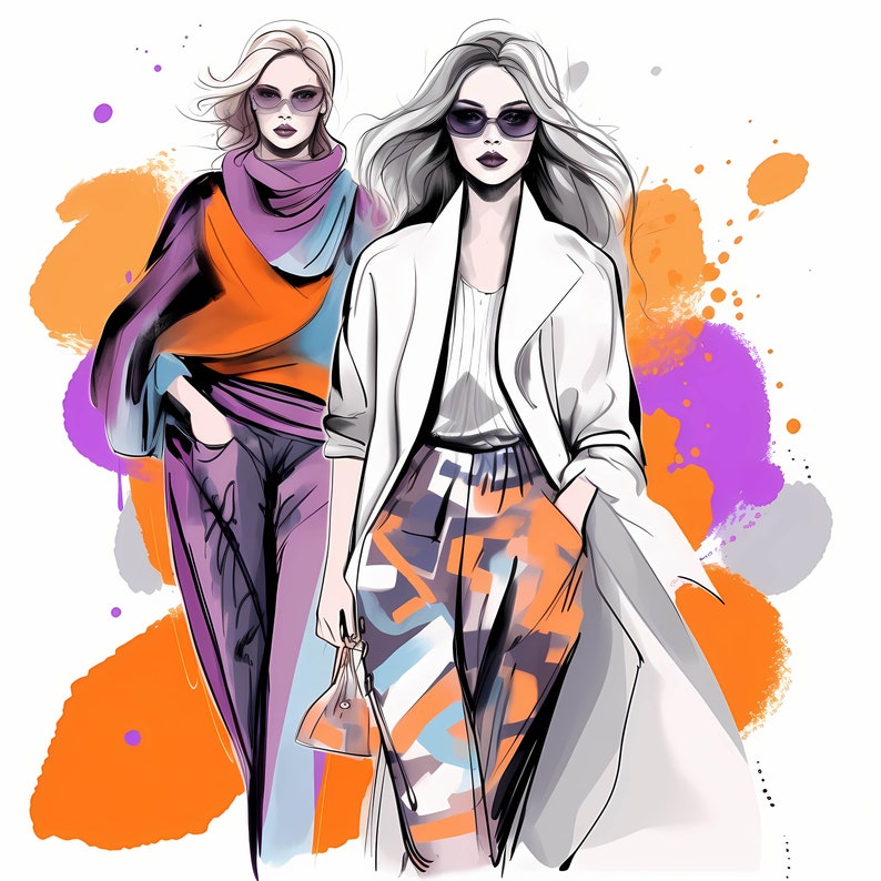 Watercolor Vibrant Fashion Girl Clipart Modern Street Fashion - Etsy