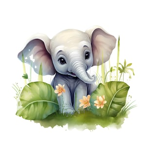 Cute Baby Elephant Watercolor Clipart, Baby Boy Elephant Illustration ...