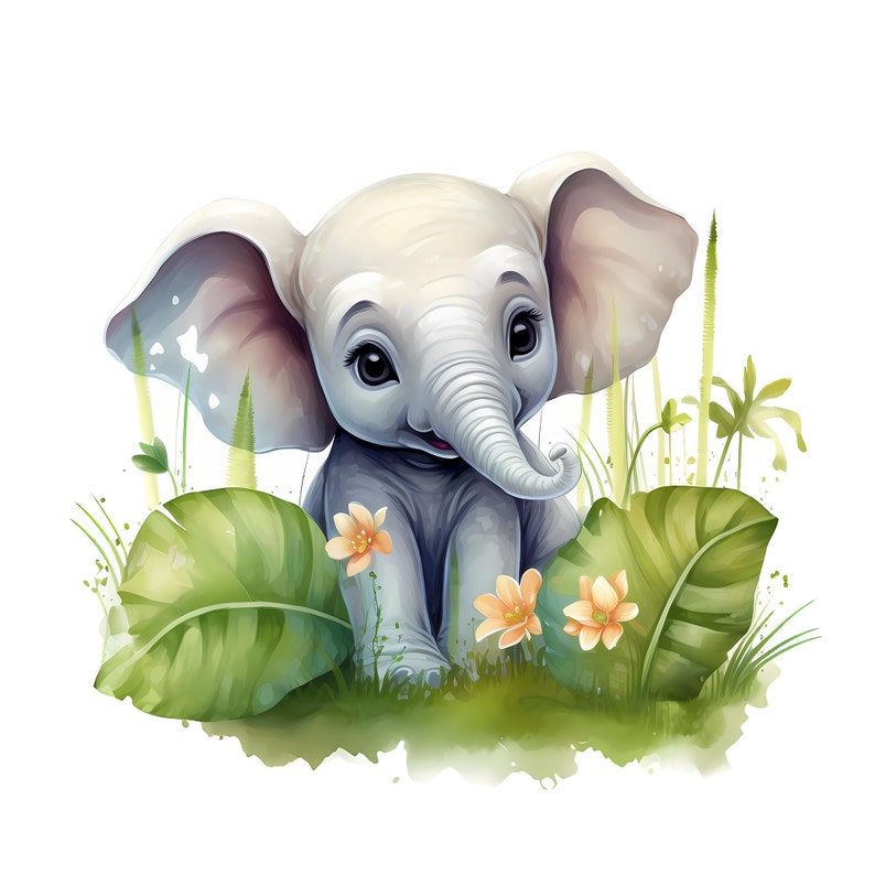 Cute Baby Elephant Watercolor Clipart, Baby Boy Elephant Illustration ...
