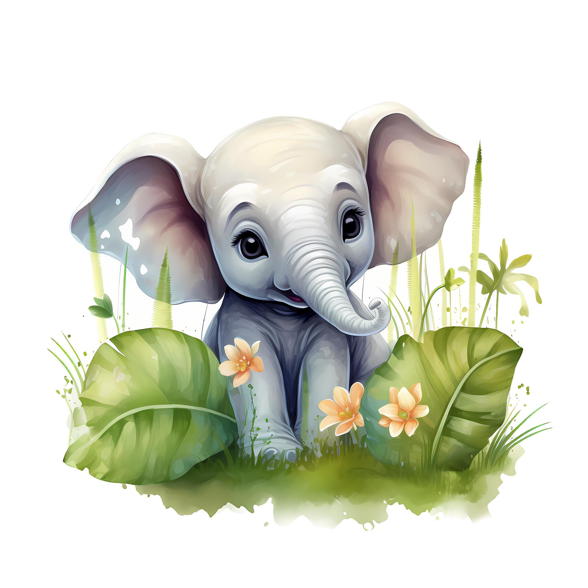 Cute Baby Elephant Watercolor Clipart, Baby Boy Elephant Illustration ...