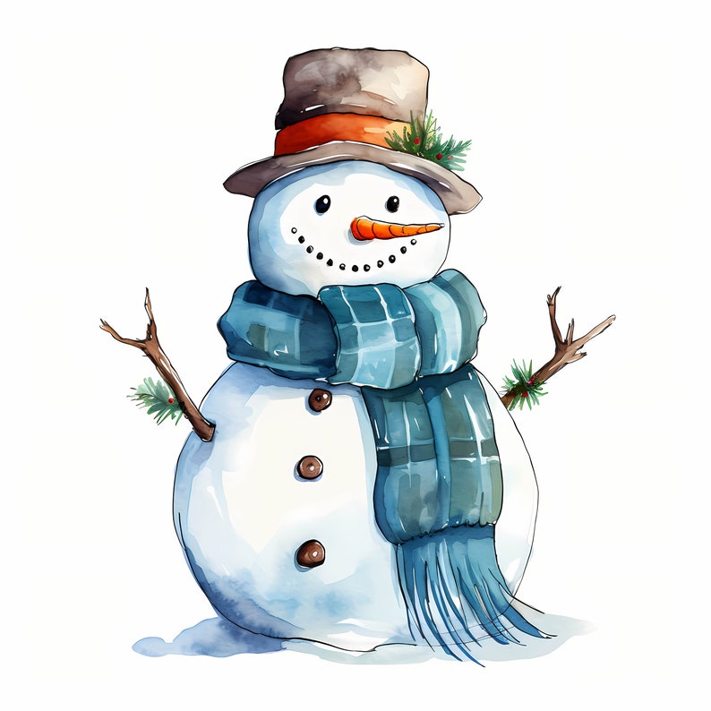 Funny Christmas Snowman PNG Watercolor Clipart, Cute Christmas Snowman ...