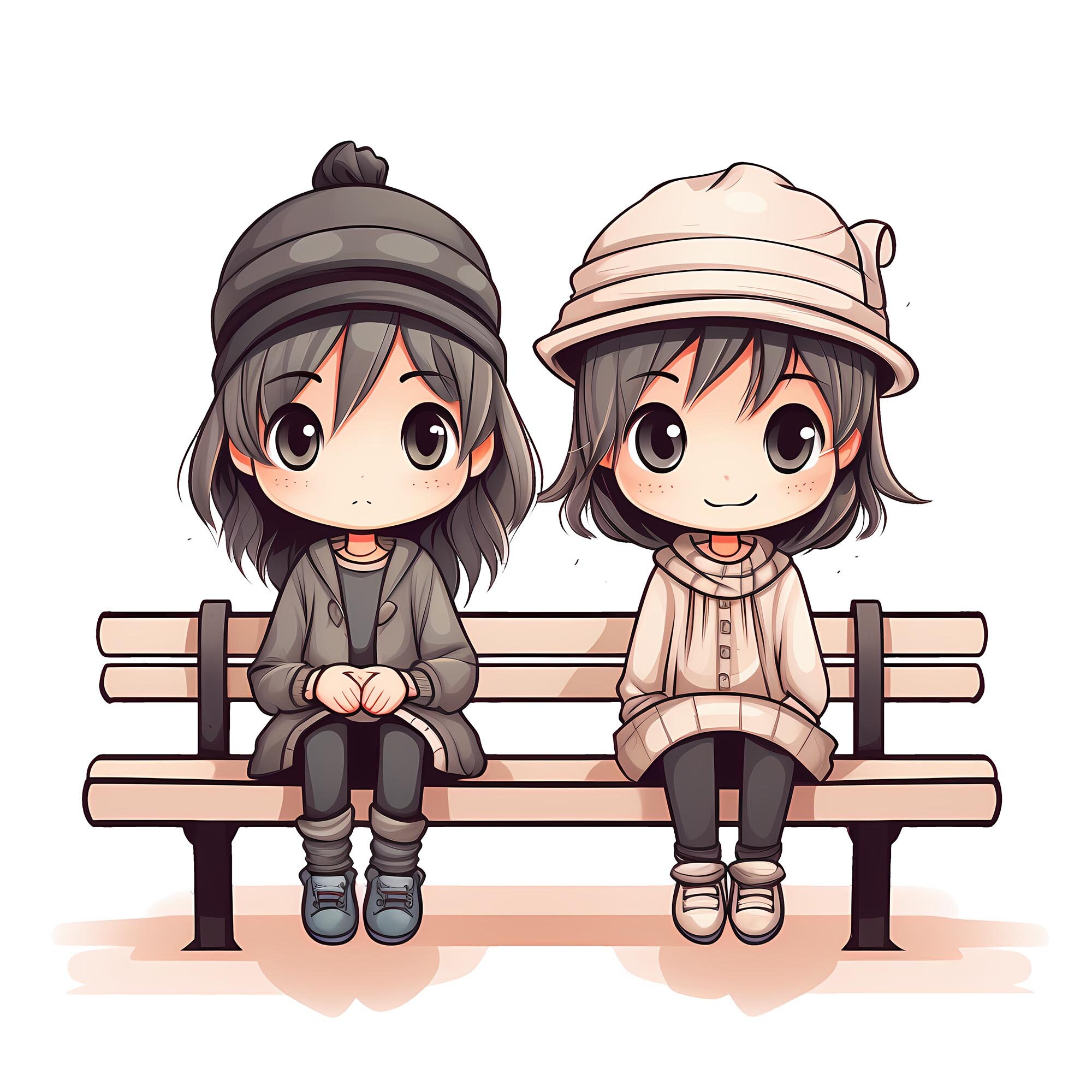 Cute Girls Sitting on A Bench Sketch PNG Clipart Cute Chibi - Etsy